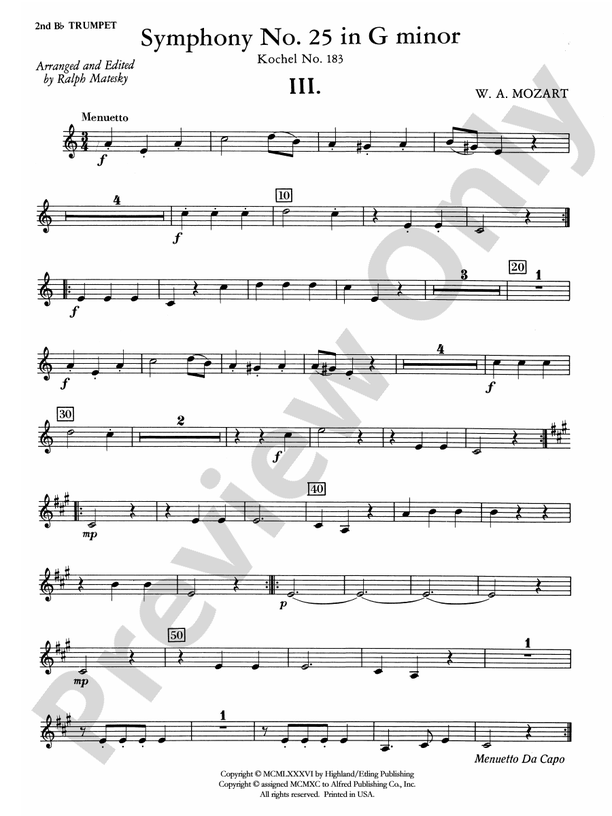 Mozart's Symphony No. 25 in G Minor, 3rd & 4th Movements: 2nd B-flat ...