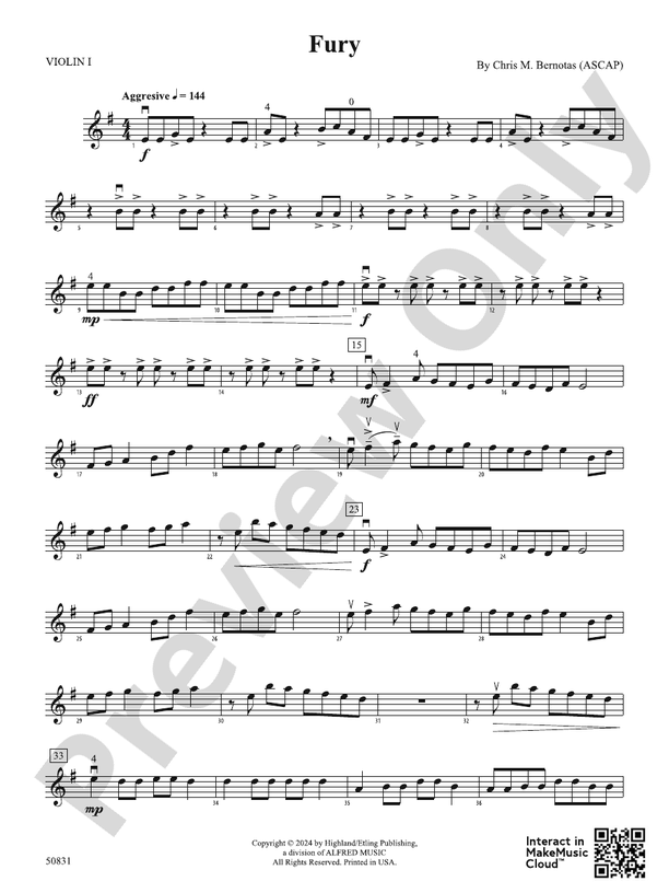 Fury: 1st Violin: 1st Violin Part - Digital Sheet Music Download