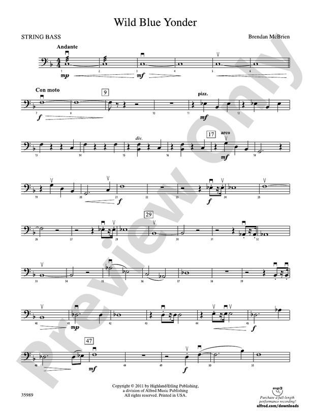 Wild Blue Yonder: String Bass: String Bass Part - Digital Sheet Music Download