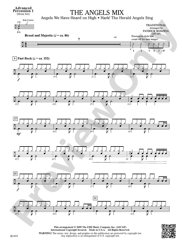 The Angels Mix: Advanced Percussion 1: Advanced Percussion 1 Part - Digital Sheet Music Download