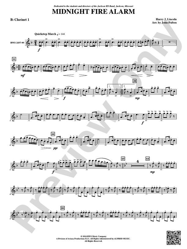 Midnight Fire Alarm: 1st B-flat Clarinet: 1st B-flat Clarinet Part ...
