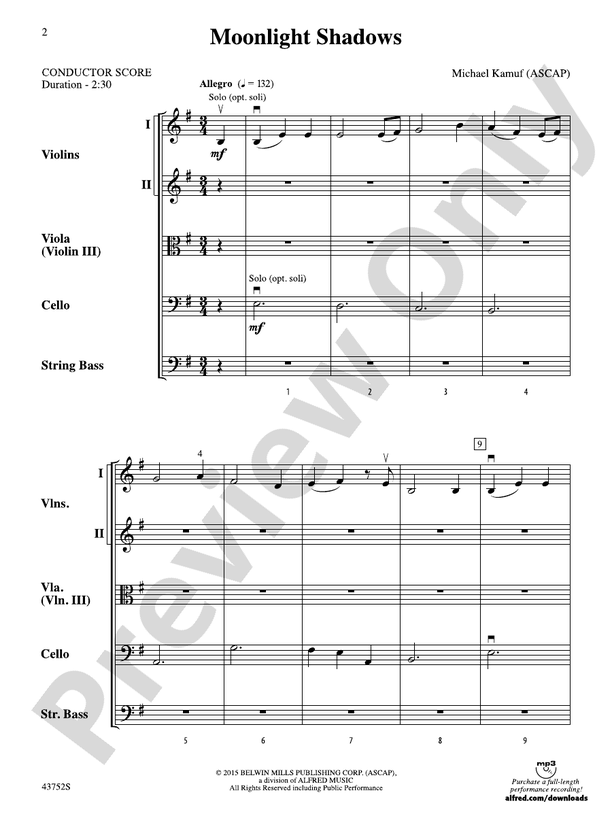 Moonlight Shadows: String Orchestra Conductor Score & Parts: Mike Kamuf ...