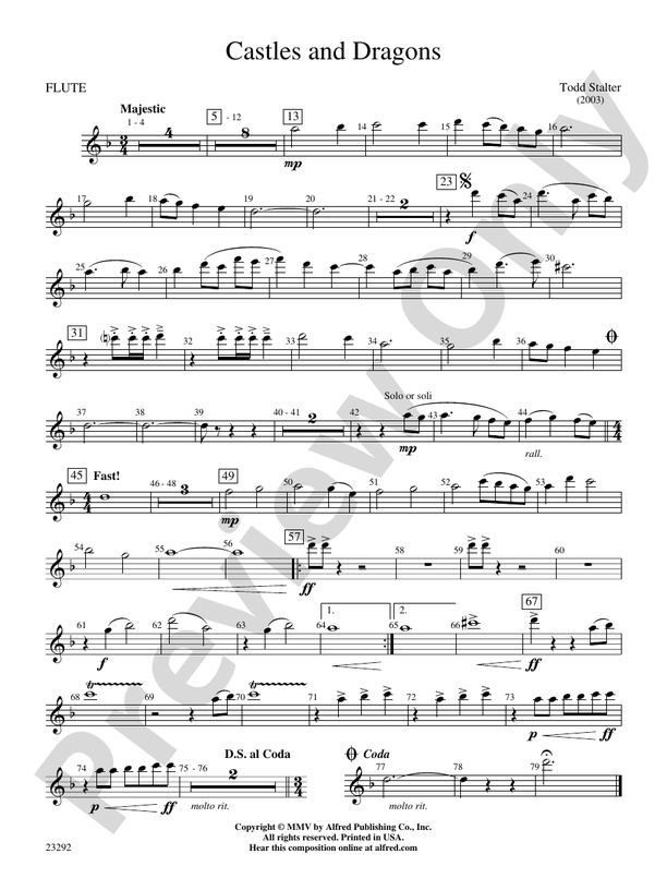 Castles And Dragons Flute Flute Part Digital Sheet Music Download