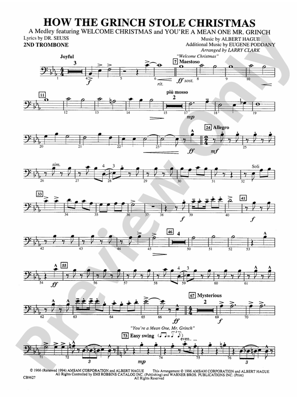 How the Grinch Stole Christmas: 2nd Trombone: 2nd Trombone Part ...