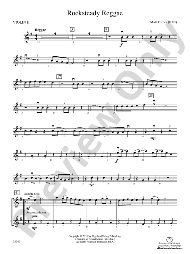 Rocksteady Reggae: 2nd Violin: 2nd Violin Part - Digital Sheet Music ...