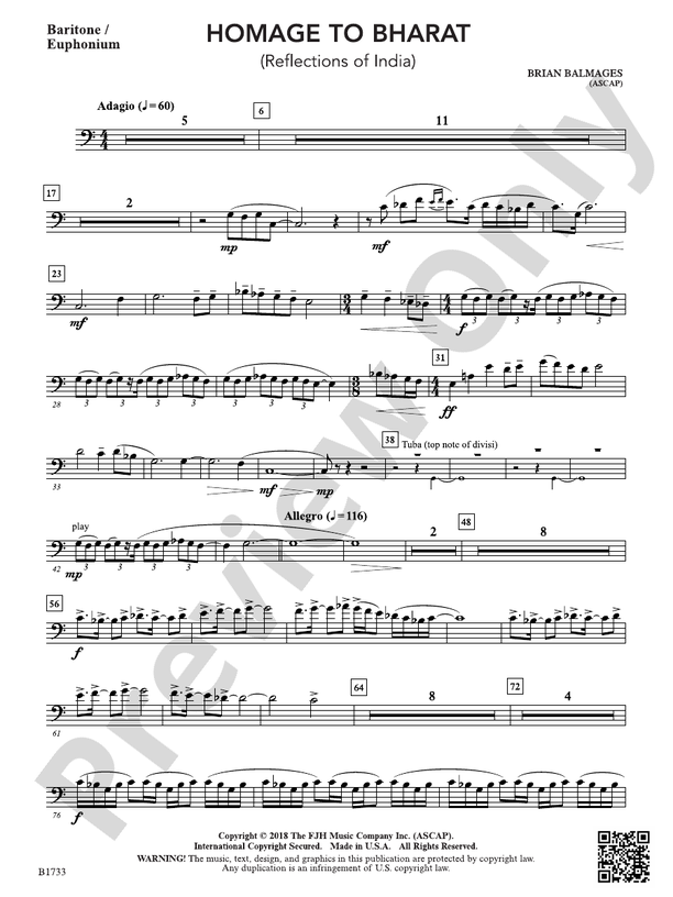 Homage to Bharat: Baritone / Euphonium: Baritone / Euphonium Part: Brian Balmages - Digital ...