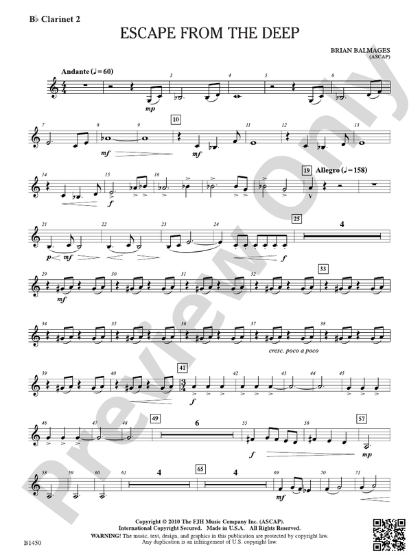 Escape from the Deep: B-flat Clarinet 2: B-flat Clarinet 2 Part: Brian ...