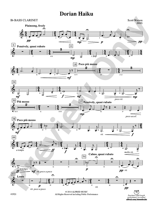 Dorian Haiku: B-flat Bass Clarinet: B-flat Bass Clarinet Part - Digital Sheet Music Download
