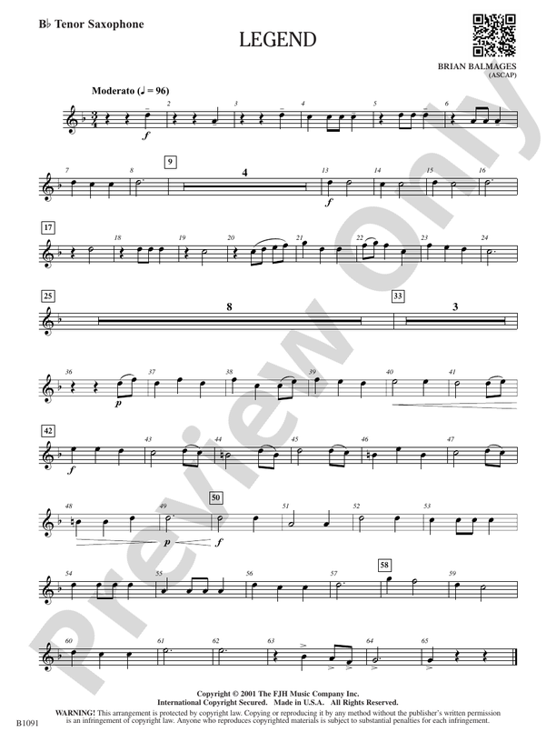 Legend: B-flat Tenor Saxophone: B-flat Tenor Saxophone Part: Brian ...