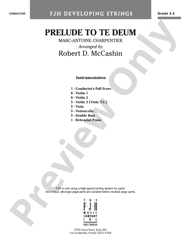 Prelude to Te Deum: Score: String Orchestra Score: Marc-Antoine Charpentier - Digital Sheet ...