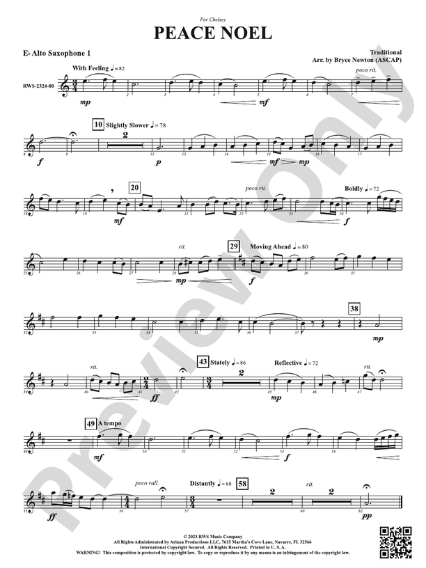 Peace Noel: 1st E-flat Alto Saxophone: 1st E-flat Alto Saxophone Part - Digital Sheet Music Download