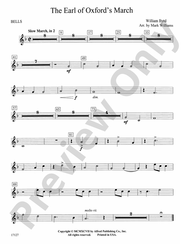 Earl of Oxford's March: Bells: Bells Part - Digital Sheet Music Download