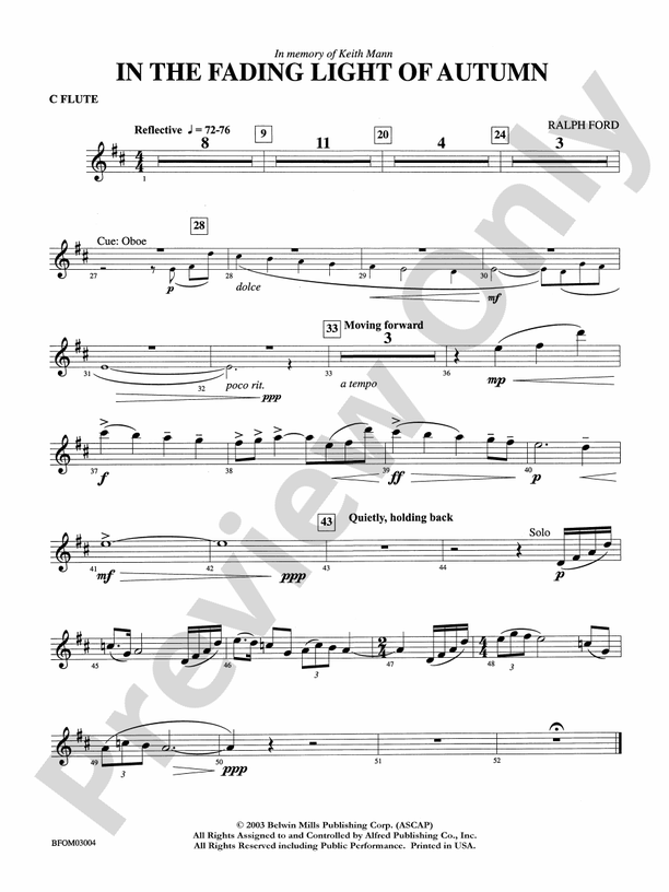 In the Fading Light of Autumn: Flute: Flute Part - Digital Sheet Music ...