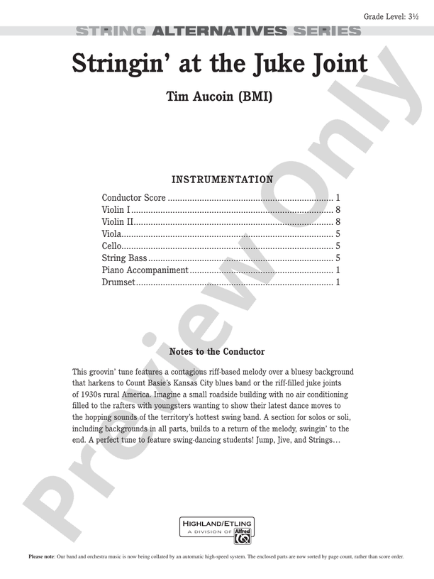 Stringin' at the Juke Joint: String Orchestra Conductor Score & Parts ...