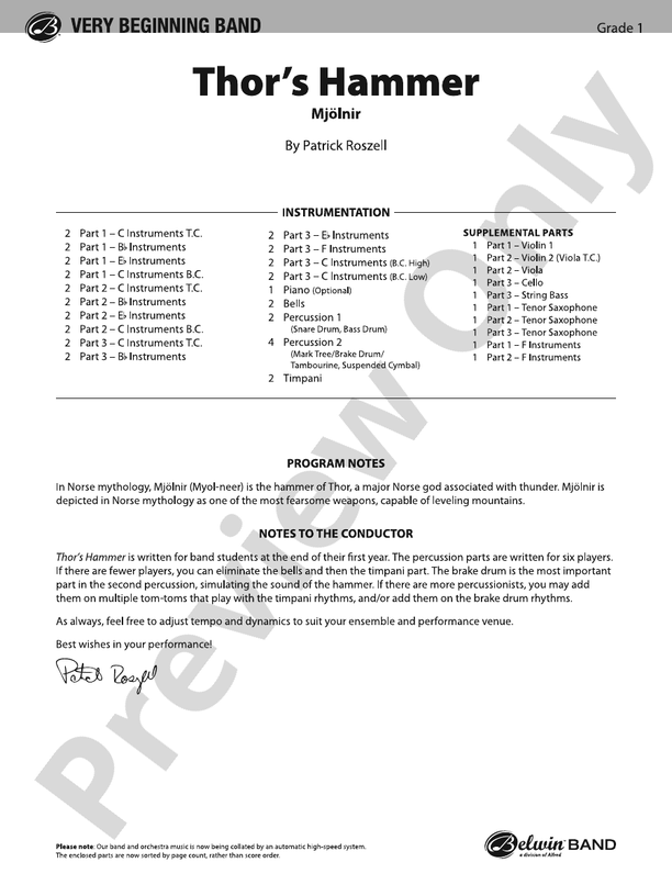 Thor's Hammer: Score: Concert Band Score - Digital Sheet Music Download