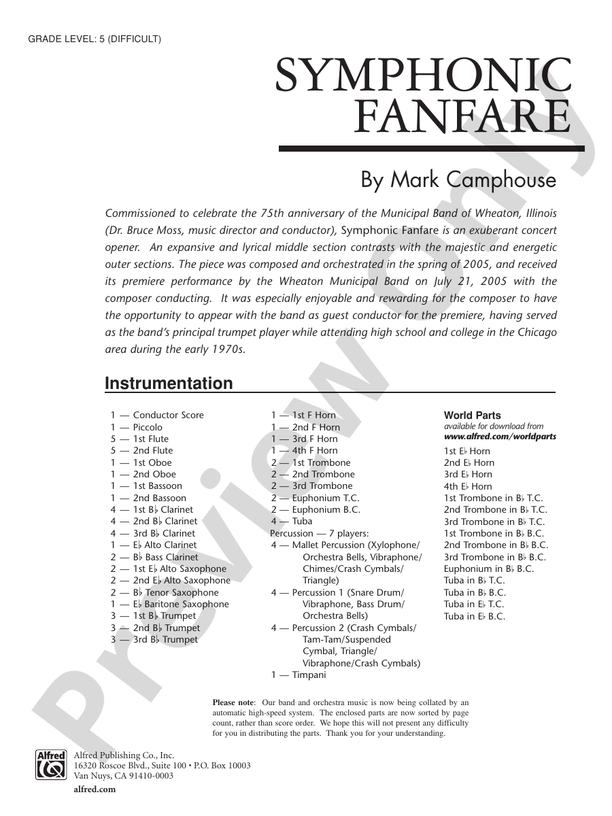 Symphonic Fanfare: Concert Band Conductor Score & Parts: Mark Camphouse - Digital Sheet Music ...