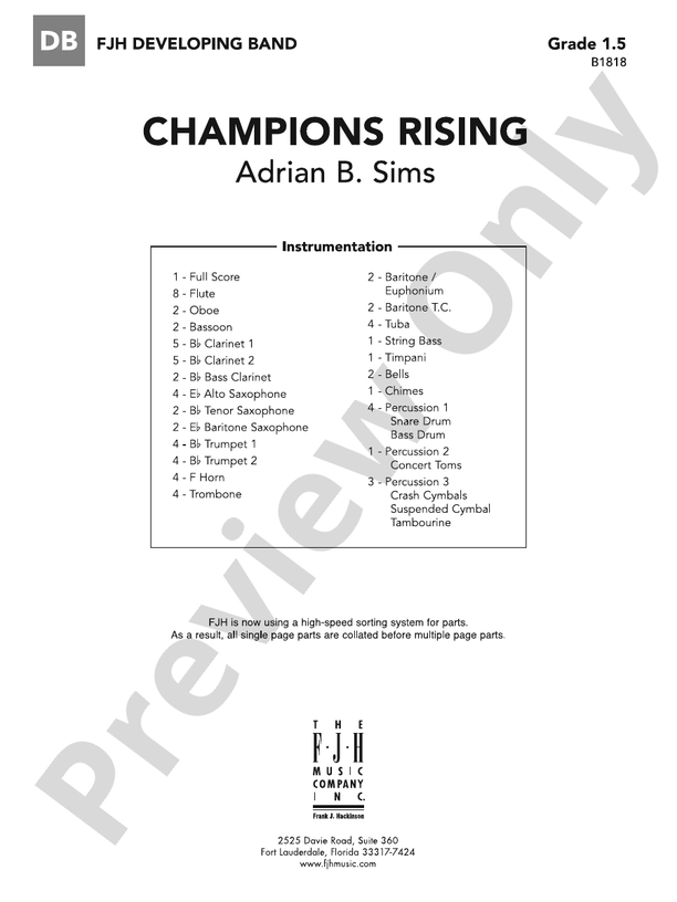 Champions Rising: Concert Band Conductor Score & Parts: Adrian B. Sims ...