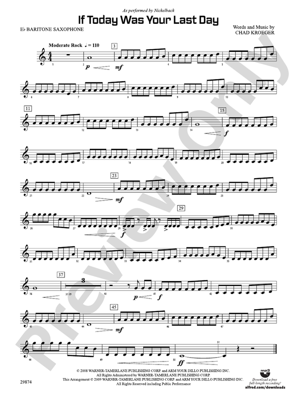 If Today Was Your Last Day: E-flat Baritone Saxophone: E-flat Baritone ...
