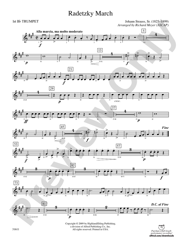 Radetzky March: 1st B-flat Trumpet: 1st B-flat Trumpet Part - Digital ...