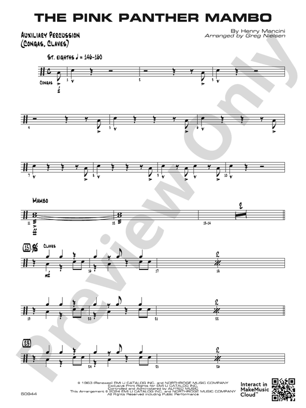 The Pink Panther Mambo: Auxiliary Percussion: Auxiliary Percussion Part - Digital Sheet Music ...
