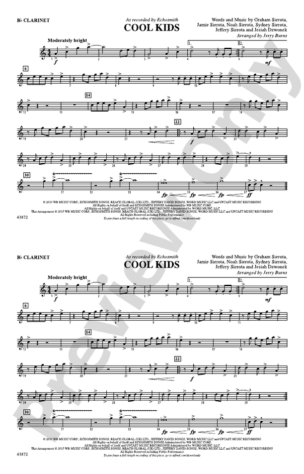 Cool Kids: 1st B-flat Clarinet: 1st B-flat Clarinet Part - Digital ...