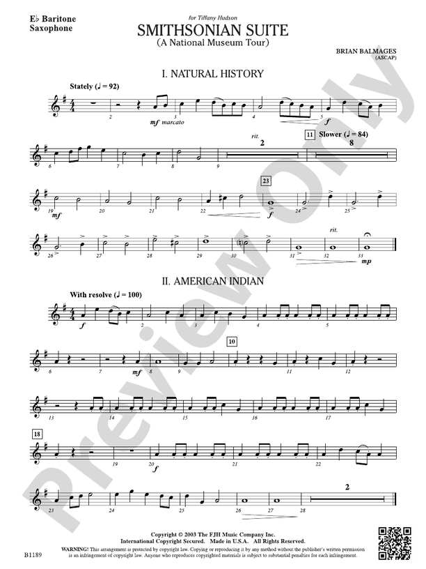 Smithsonian Suite: E-flat Baritone Saxophone: E-flat Baritone Saxophone Part: Brian Balmages ...