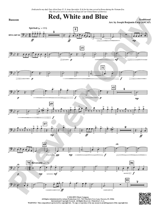 Red, White and Blue: Bassoon: Bassoon Part - Digital Sheet Music Download
