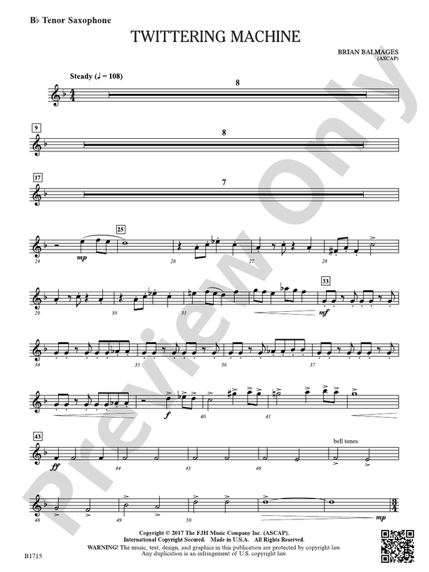 Twittering Machine: B-flat Tenor Saxophone: B-flat Tenor Saxophone Part ...
