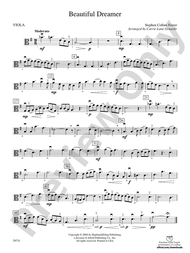 Beautiful Dreamer: Viola: Viola Part - Digital Sheet Music Download