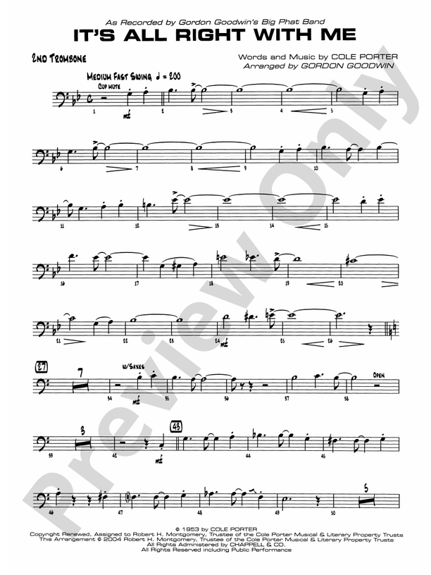 It's All Right with Me: 2nd Trombone: 2nd Trombone Part - Digital Sheet Music Download