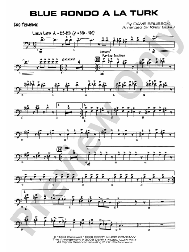 Blue Rondo a la Turk: 2nd Trombone: 2nd Trombone Part - Digital Sheet ...