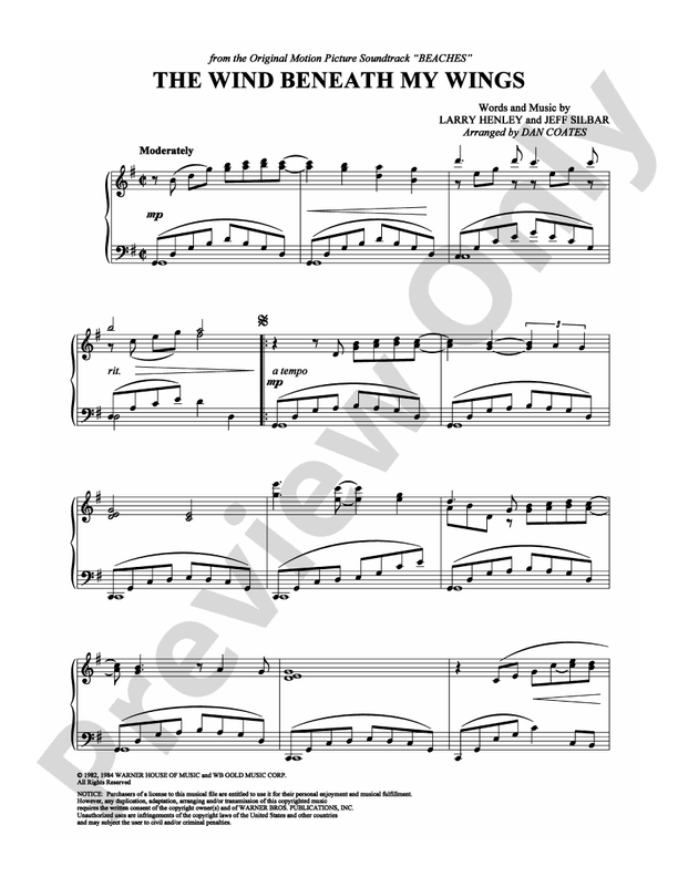 The Wind Beneath My Wings: Piano: Larry Henley - Digital Sheet Music ...
