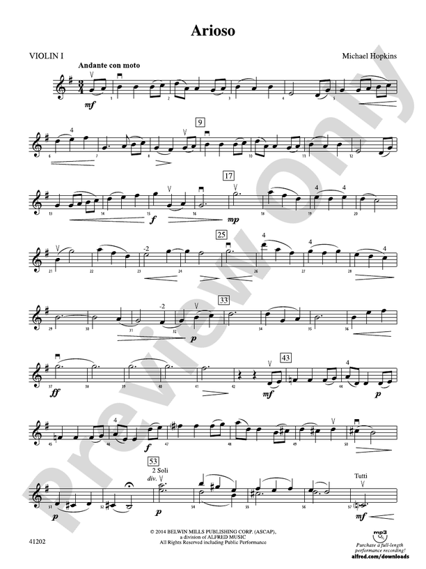 Arioso: 1st Violin: 1st Violin Part - Digital Sheet Music Download