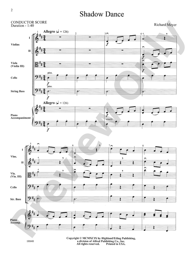 Shadow Dance: String Orchestra Conductor Score & Parts: Richard Meyer ...