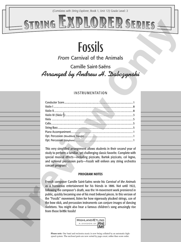 Fossils: Score: String Orchestra Score - Digital Sheet Music Download
