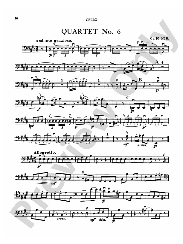 Boccherini: Nine Selected String Quartets: String Quartet No. 6 (Cello) Part - Digital Sheet ...