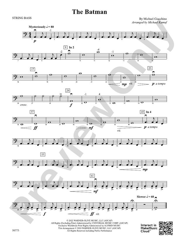 The Batman: String Bass: String Bass Part - Digital Sheet Music Download