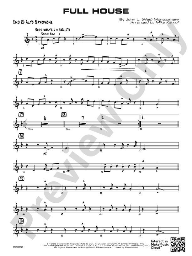 Full House: 2nd E-flat Alto Saxophone: 2nd E-flat Alto Saxophone Part - Digital Sheet Music Download