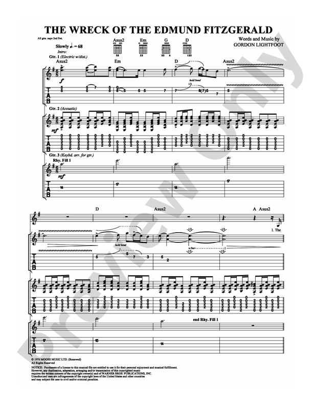 The Wreck of the Edmund Fitzgerald: Guitar TAB: Gordon Lightfoot ...