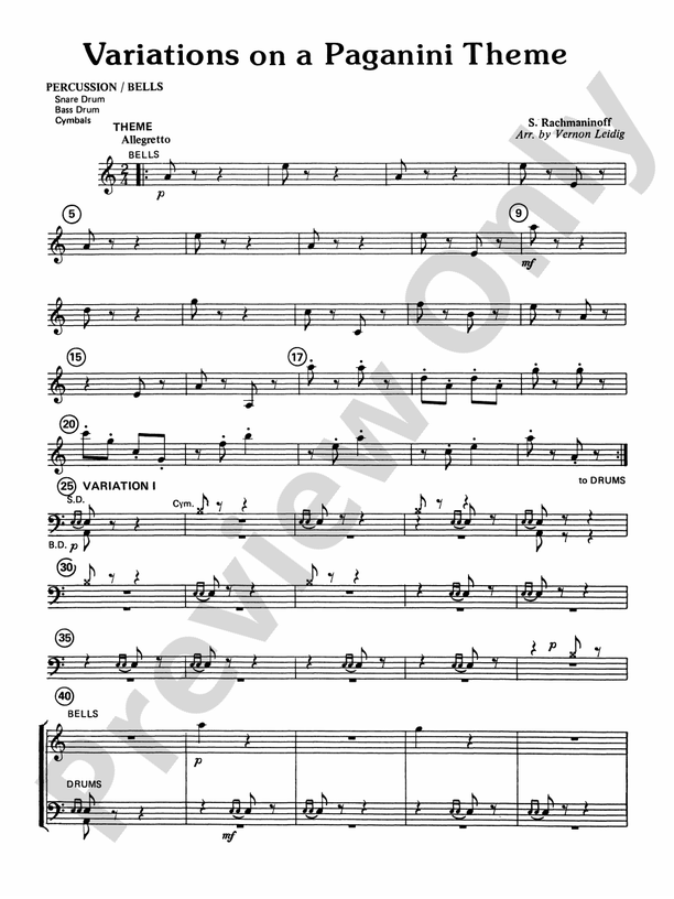 Variations on a Paganini Theme: 1st Percussion: 1st Percussion Part ...