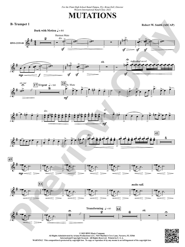 Mutations: 1st B-flat Trumpet: 1st B-flat Trumpet Part: Robert W. Smith - Digital Sheet Music ...