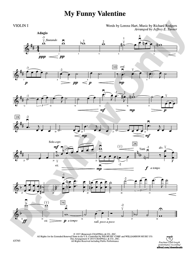 My Funny Valentine: 1st Violin: 1st Violin Part - Digital Sheet Music ...