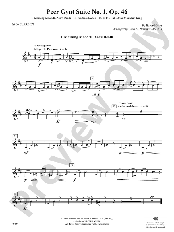 Peer Gynt Suite No.1, Op. 46: 1st B-flat Clarinet: 1st B-flat Clarinet ...