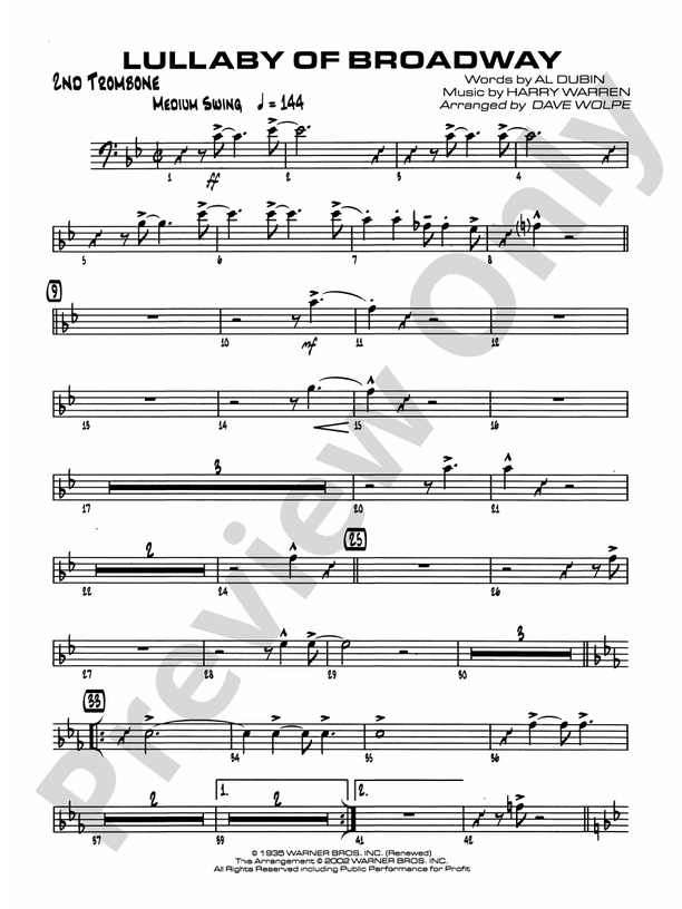 Lullaby of Broadway: 2nd Trombone: 2nd Trombone Part - Digital Sheet Music Download