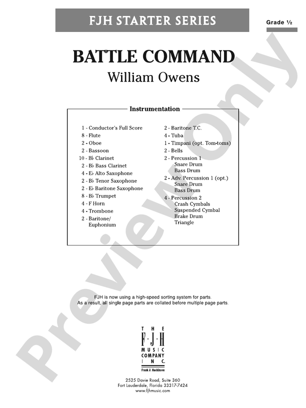 Battle Command: Concert Band Conductor Score & Parts: William Owens - Digital Sheet Music Download