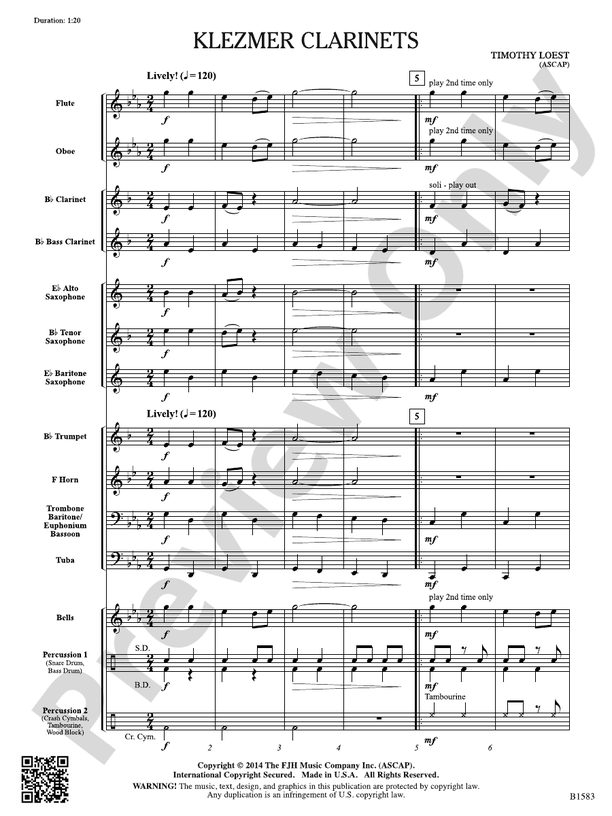 Klezmer Clarinets: Score: : Timothy Loest - Digital Sheet Music Download