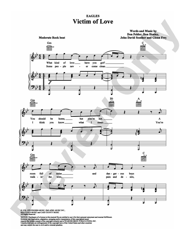 Victim of Love: Piano/Vocal/Chords: Eagles - Digital Sheet Music Download