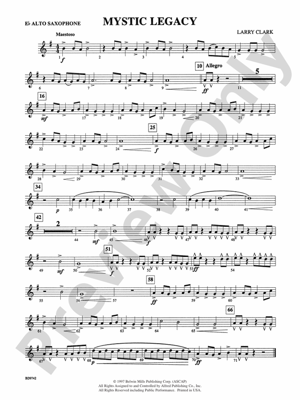 Mystic Legacy: E-flat Alto Saxophone: E-flat Alto Saxophone Part ...