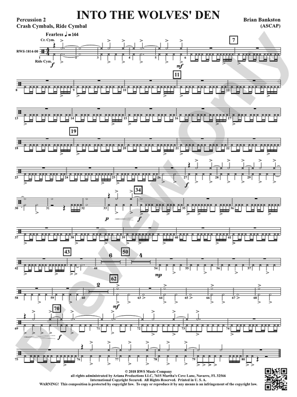 Into the Wolves' Den: 2nd Percussion: 2nd Percussion Part: Brian ...
