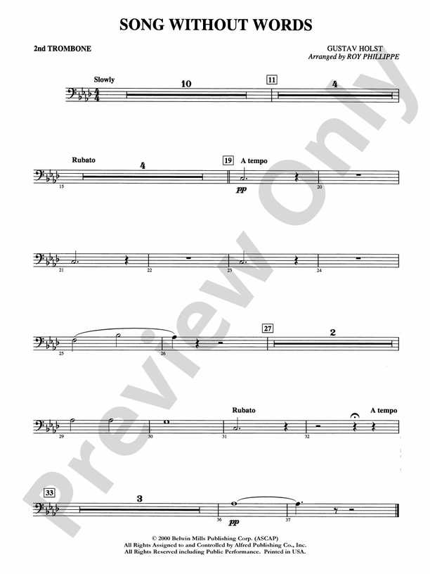 Song without Words: 2nd Trombone: 2nd Trombone Part - Digital Sheet ...